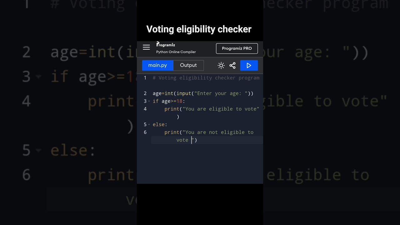 Voting eligibility checker program-python #coding #pythonprograms #python