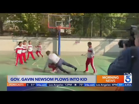 California Gov. Gavin Newsom plows into child while playing basketball in China