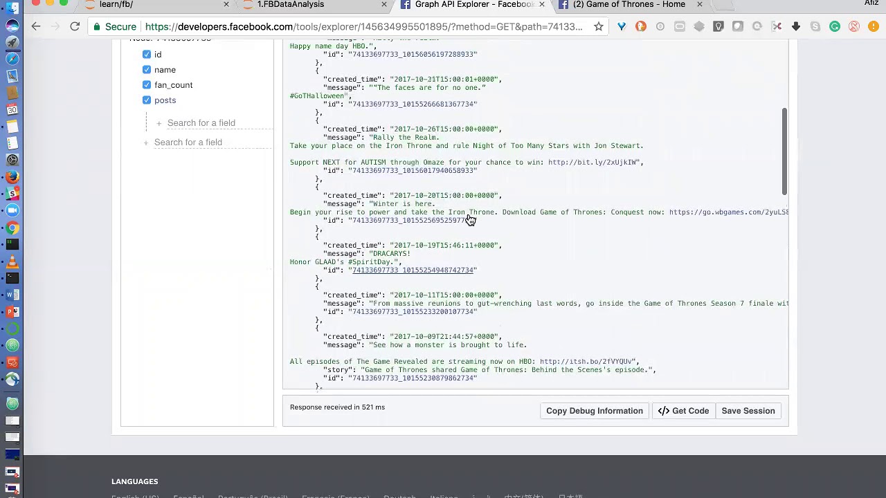 FaceBook DataAnalysis with Python: Explore GraphAPI Part 2.1