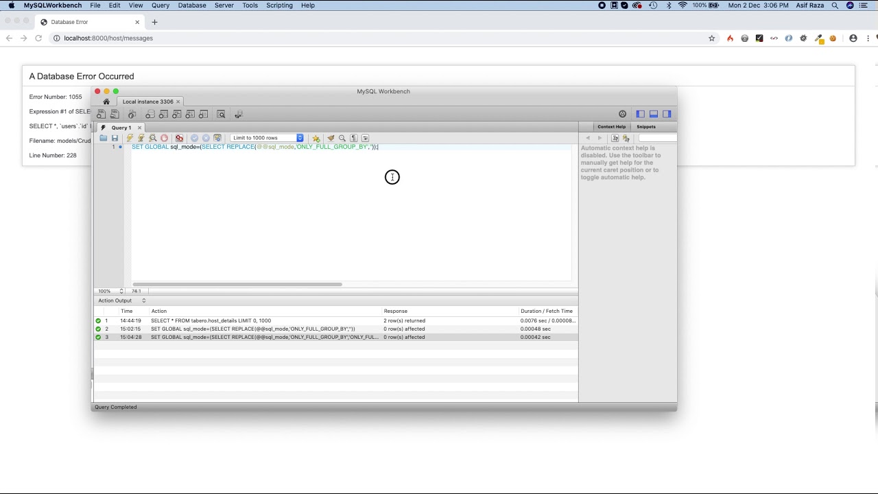 Mysql error - this is incompatible with sql_mode=only_full_group_by on mac