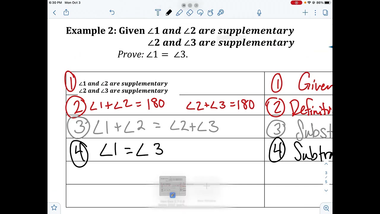 Geometric Proofs: supplementary angles examples