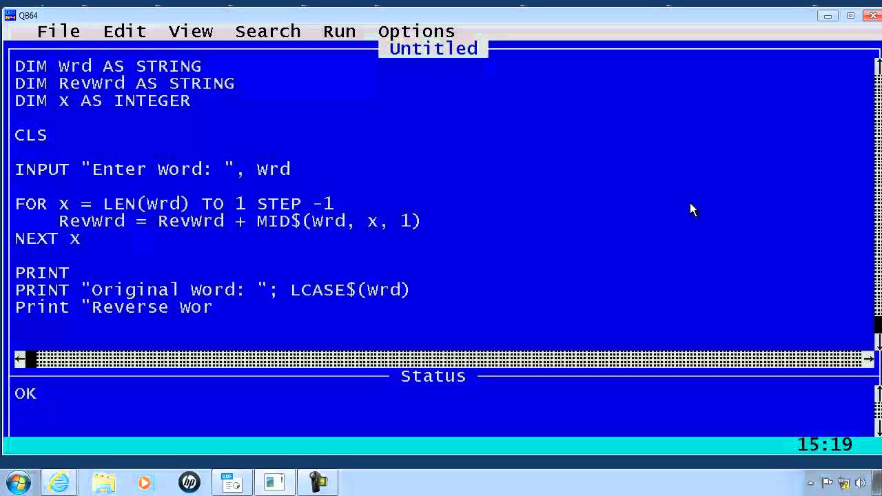 QBasic Tutorial 23 - Palindrome Program - QB64