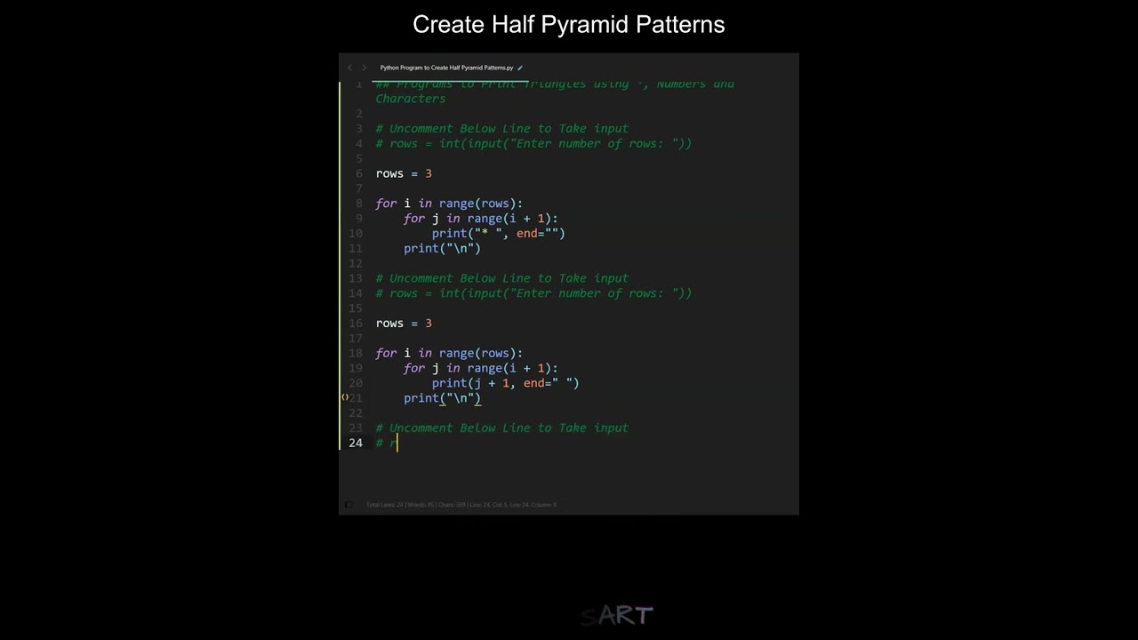 Create Half Pyramid Patterns in Python | Python Examples | Python Coding Tutorial | Python Interview