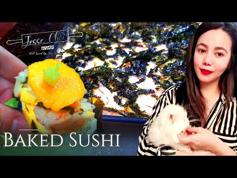 Baked Sushi : NO Furikake : Sub for Rice Wine Vinegar 👇 (KANI W/ MANGO) • Jesse Choi ASMR