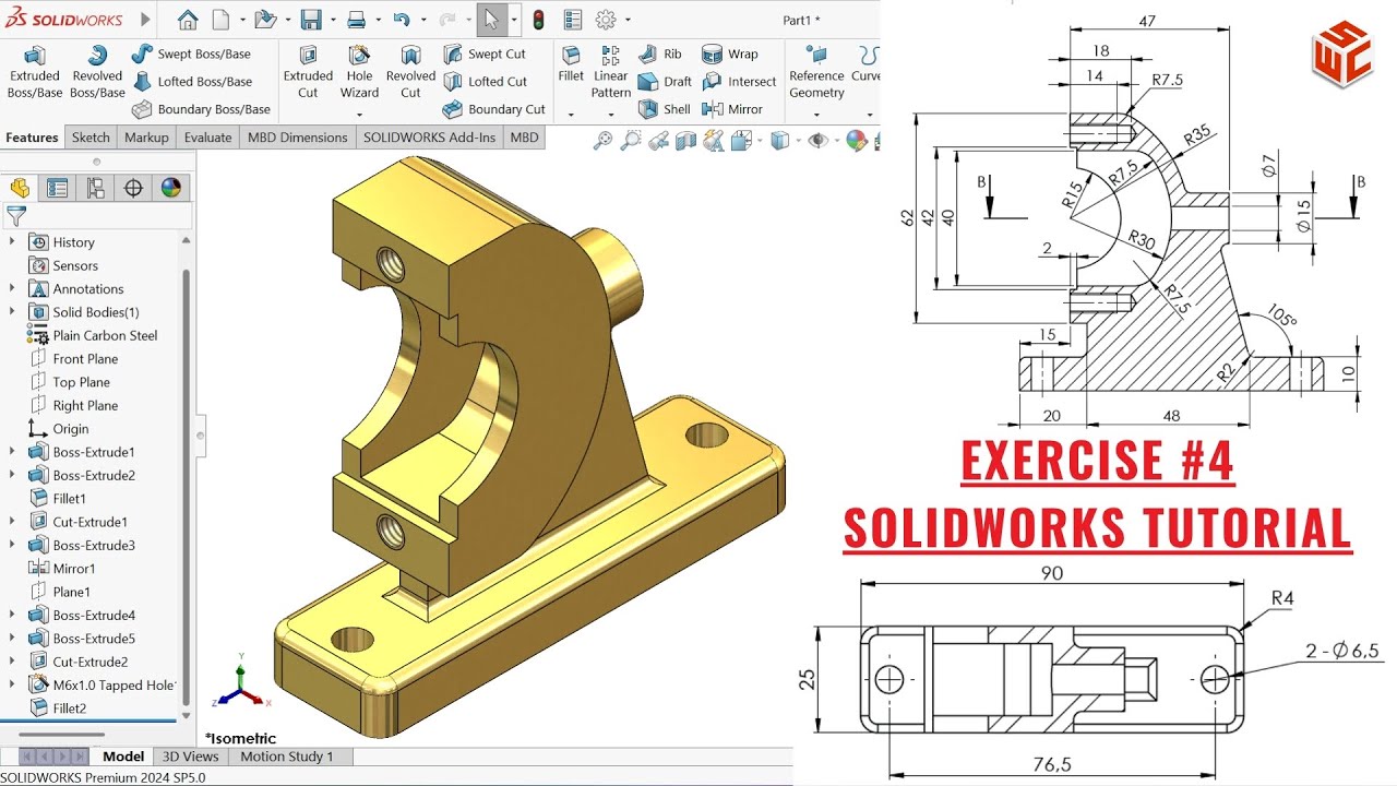 SolidWorks 3D Modeling Tutorial – Exercise #4