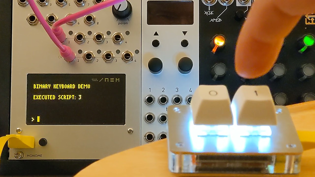 Triggering a Monome Teletype by typing binary