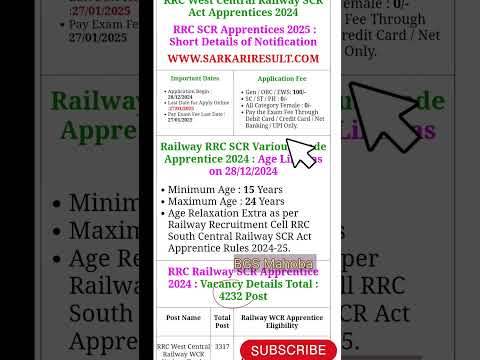 RRC West Central Railway 2024 | RRC West Central Railway SCR Act Apprentices 2024 | RRC SCR Appr-ice