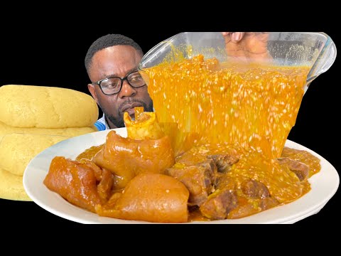 ASMR MUKBANG FUFU & OGBONO SOUP WITH GOAT MEAT & COW LEG / NIGERIAN FOOD MUKBANG
