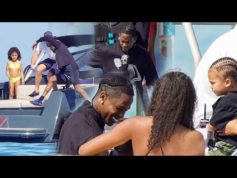 Travis Scott with Stormi and Aire enjoy jet-skiing at St. Tropez 🚤😍😍