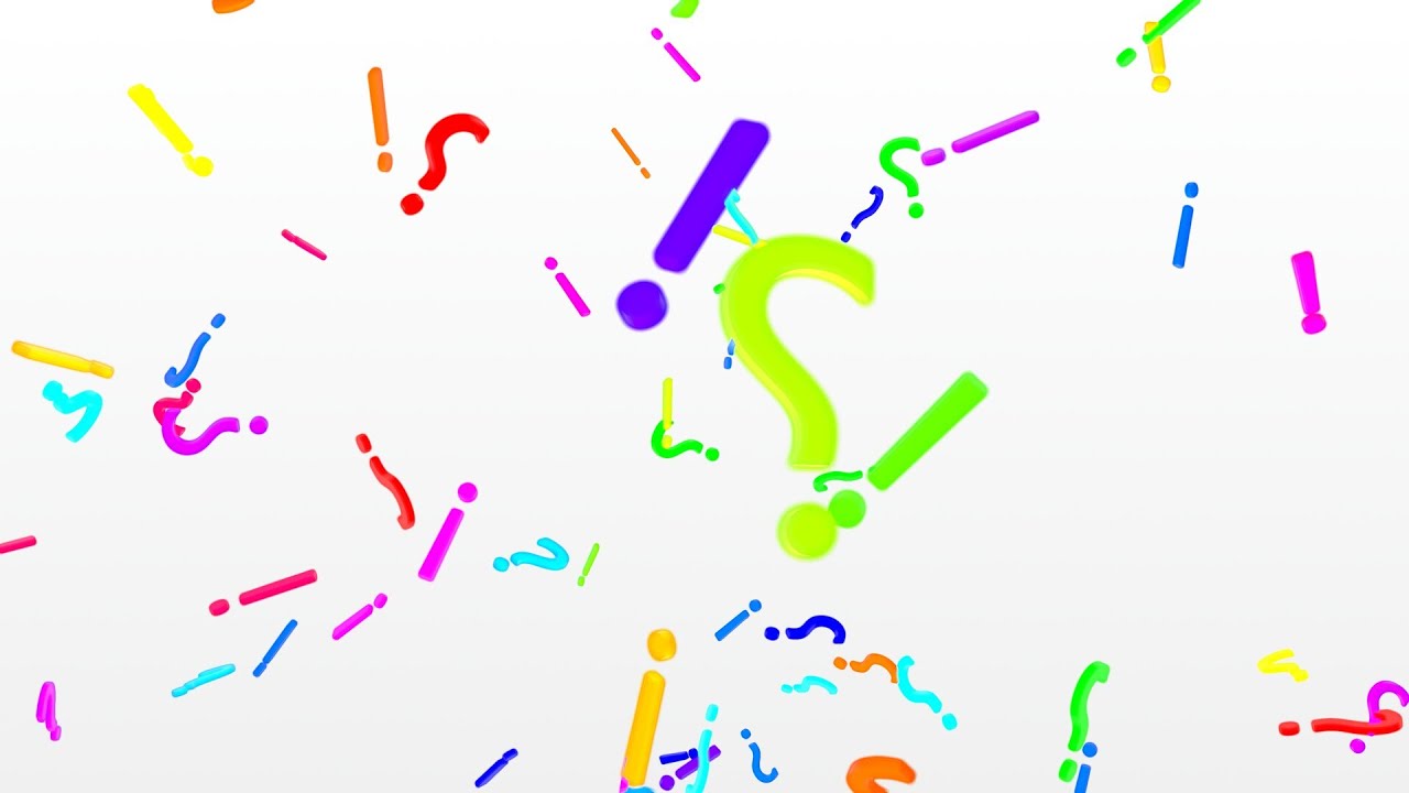 Colorful 3D Question Marks and Exclamation Points Falling in Slow Motion 4K 60fps Wallpaper Backdrop