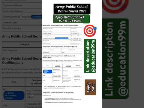 ✅Army Public School Recruitment 2025: Apply Online for PRT, TGT & PGT Posts#armyvacancy#yt#jobs#all