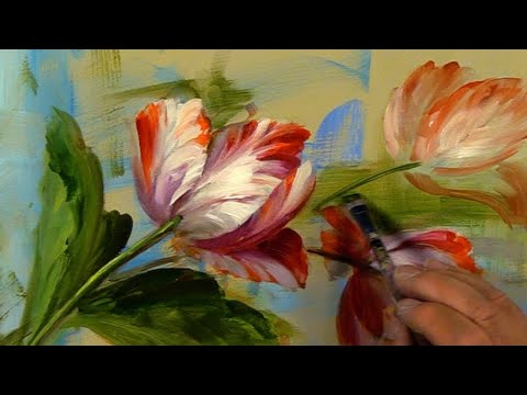 Painting Tulip Flowers with Acrylics using Alla Prima Techniques