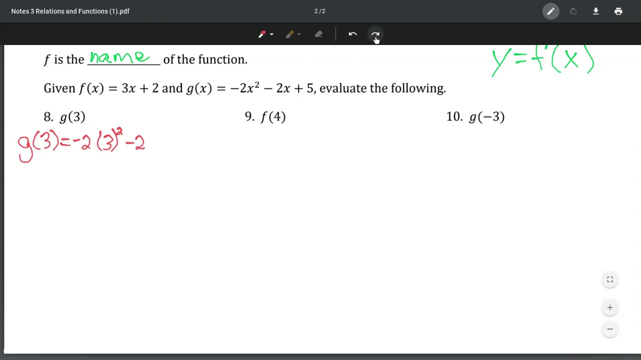 Notes 3: Video 7 - Function Notation