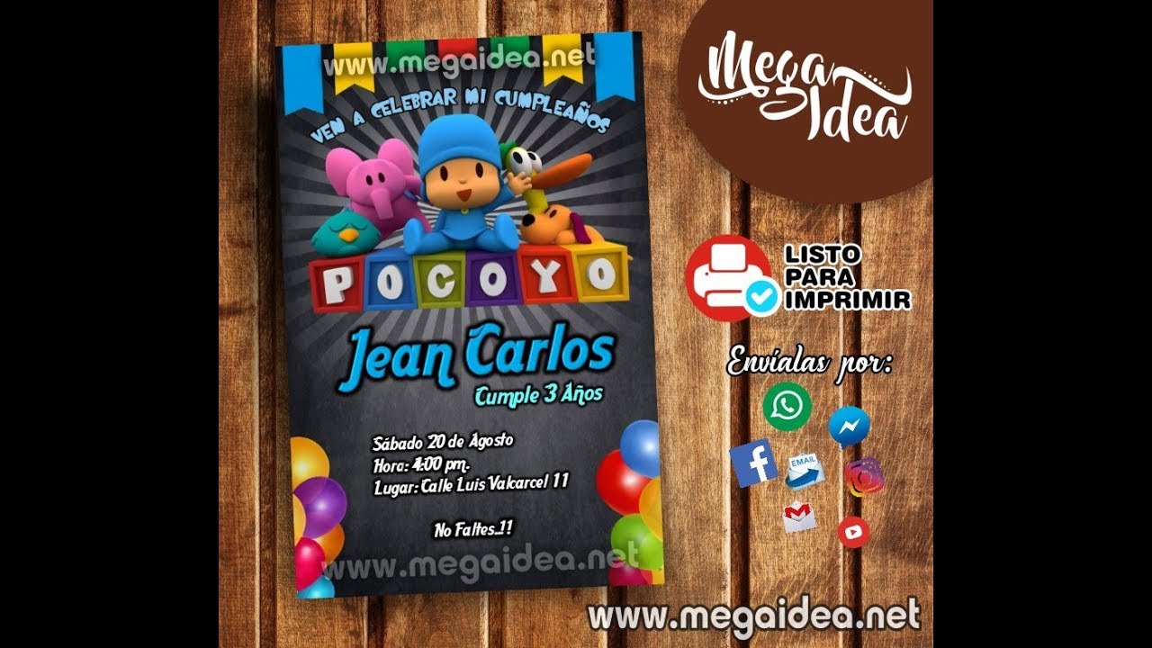 Crear y Editar Invitación de Pocoyo para Imprimir GRATIS en Power Point