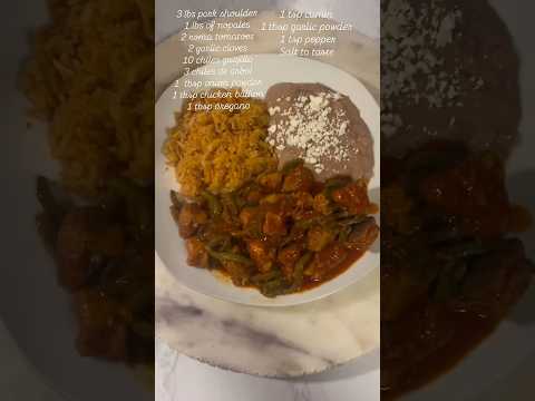 Pork in red salsa with nopales #carnedepuerco #salsa #nopales #cactus #salsaroja #easyrecipes #pork