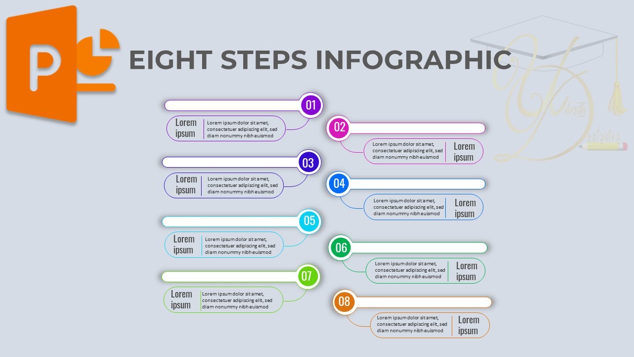 design 8 steps infographic presentation slide in PowerPoint, tutorial no 127