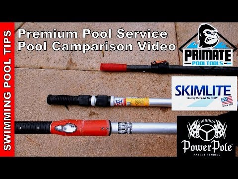 Premium Pool Service Pole Comparison Video: Primate Pole, Skimlite Dually, Piranha Power Pole