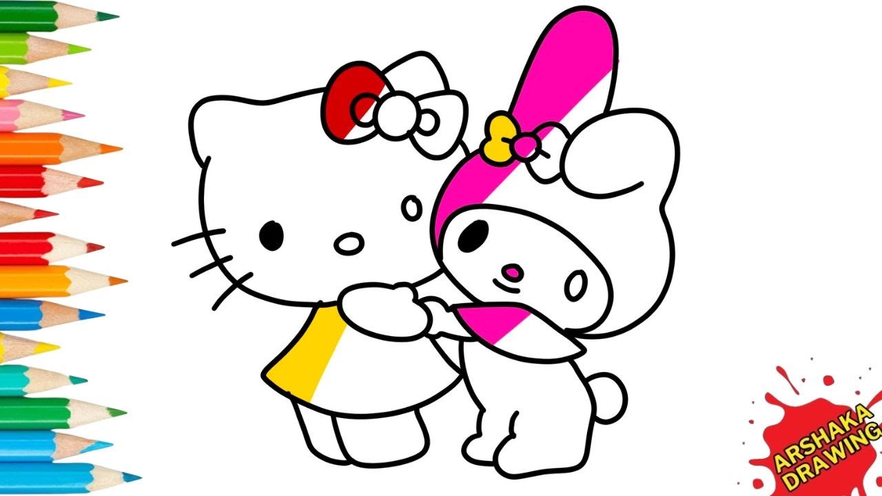 Cute My Melody and Hello Kitty Coloring Page Tutorial | How to Color Sanrio Characters Easy