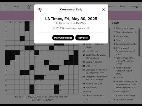 The Washington Post / LA Times Crossword 30/05/2025
