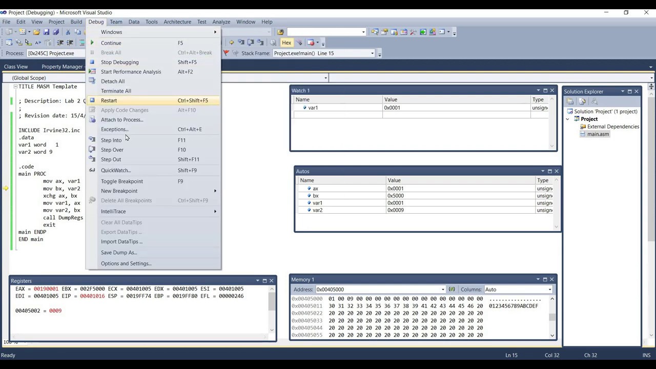 HOW TO BUILD & DEBUG ASSEMBLY LANGUAGE in VS'10