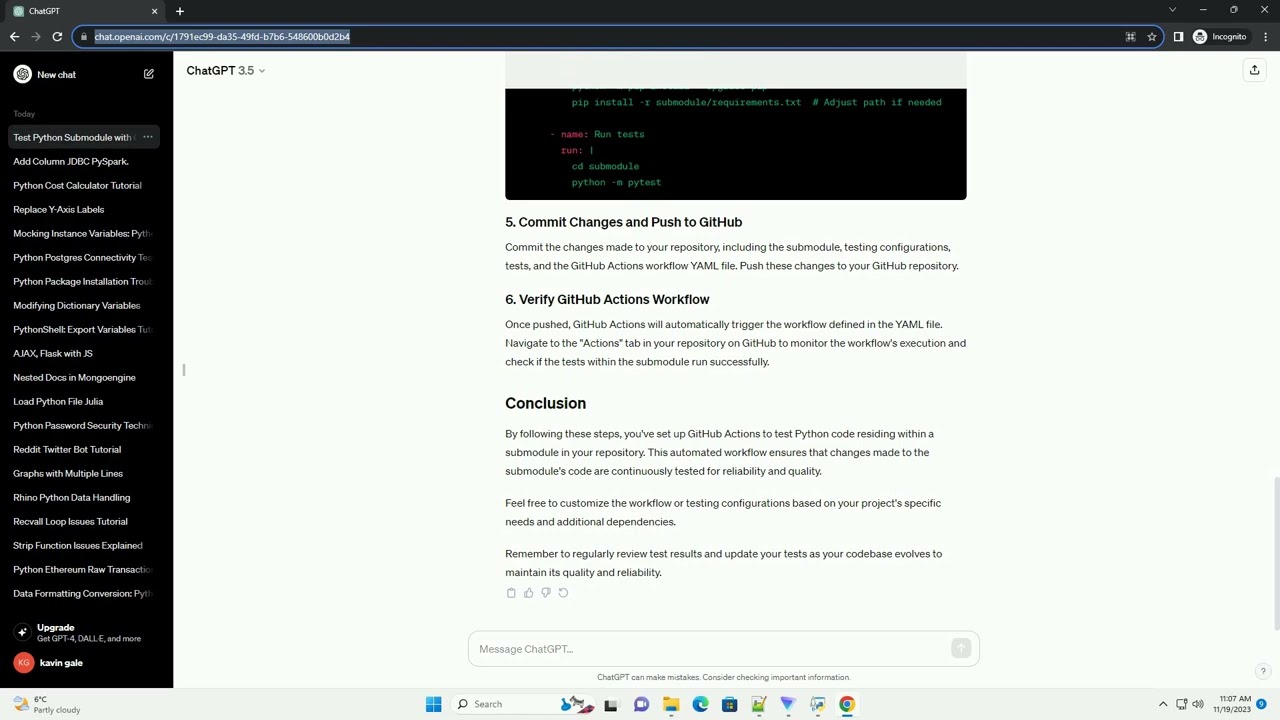 Test python code in a submodule with Github actions