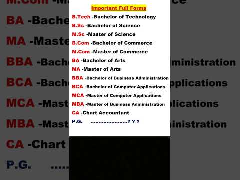 Full form of B.Tech B.Sc B.com BA MBA BCA CA PG |All course full form | #shorts #speakenglish