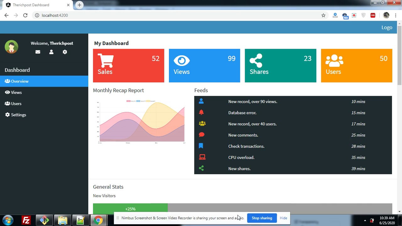 Angular 9 Admin Dashboard Template Working Example Part 2