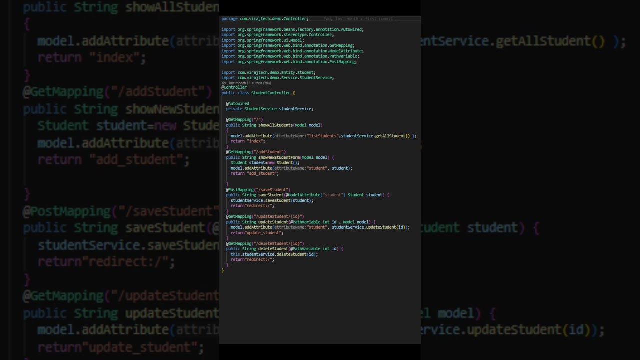 StudentController.java  StudentController class for Student Management System code in description