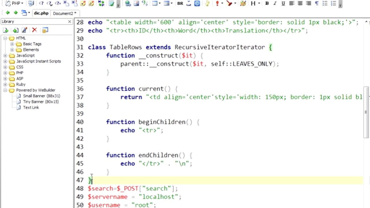 PHP Mysql Dictionary Code Example