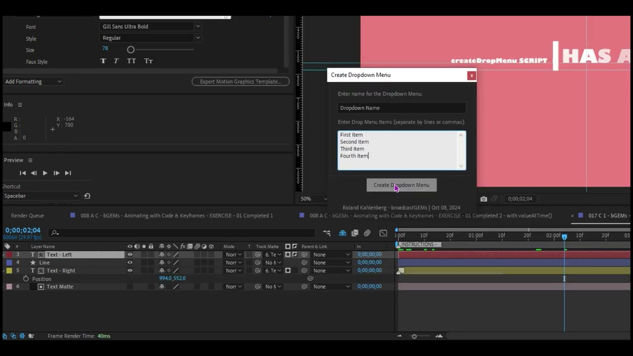 Free After Effects Script - create Drop Menu