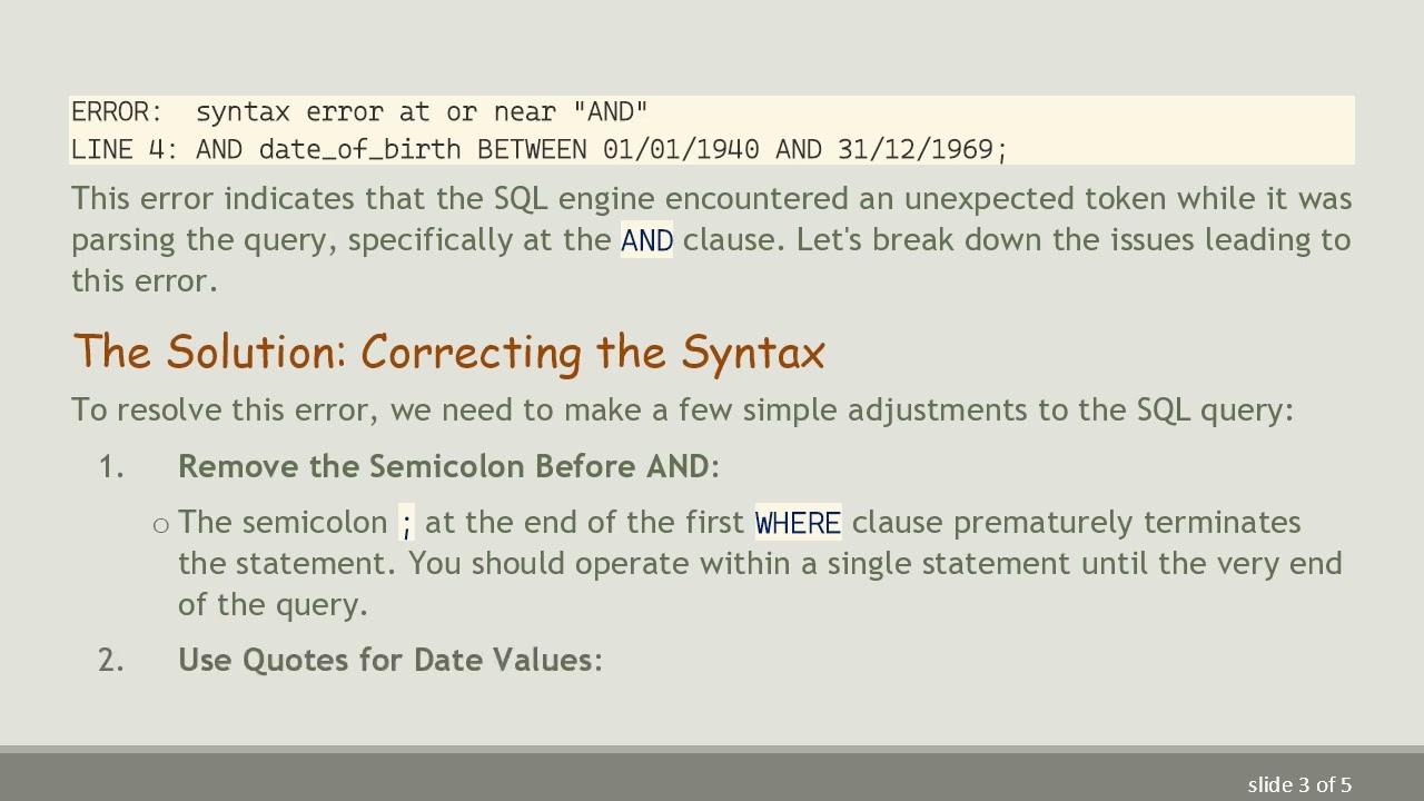 Resolving the SQL WHERE/AND Syntax Error