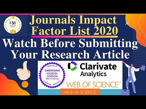 Clarivate Journals Impact Factor List 2020|Food Science Journals|Watch Before Submitting Articles