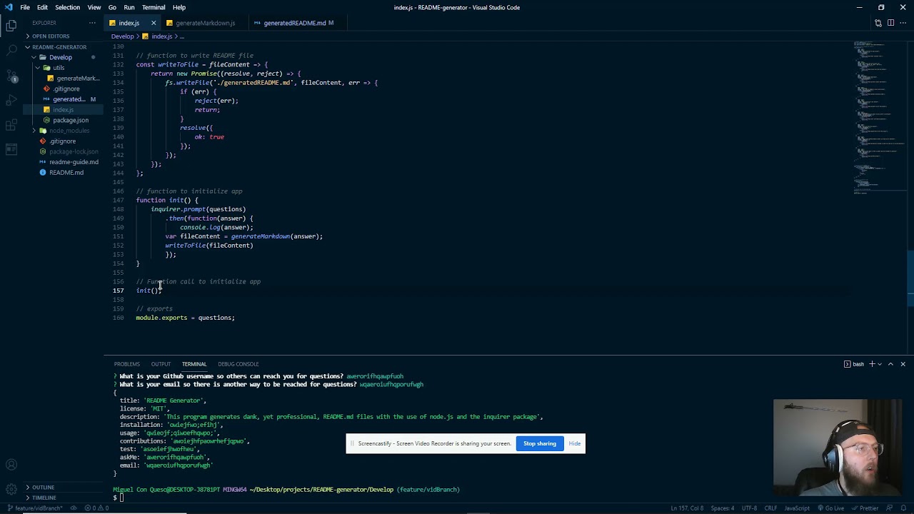 README.md Generator w/ Node.js and inquirer