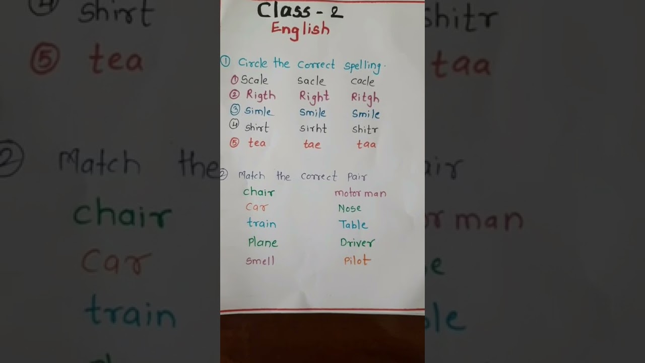 Class-2 English Grammar Worksheet | Class-2 English Worksheet