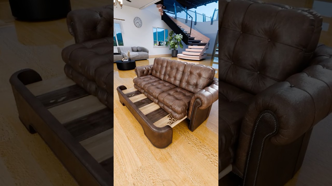 Transforming Sofa Into Bed – Leather Tufted Space-Saving Furniture