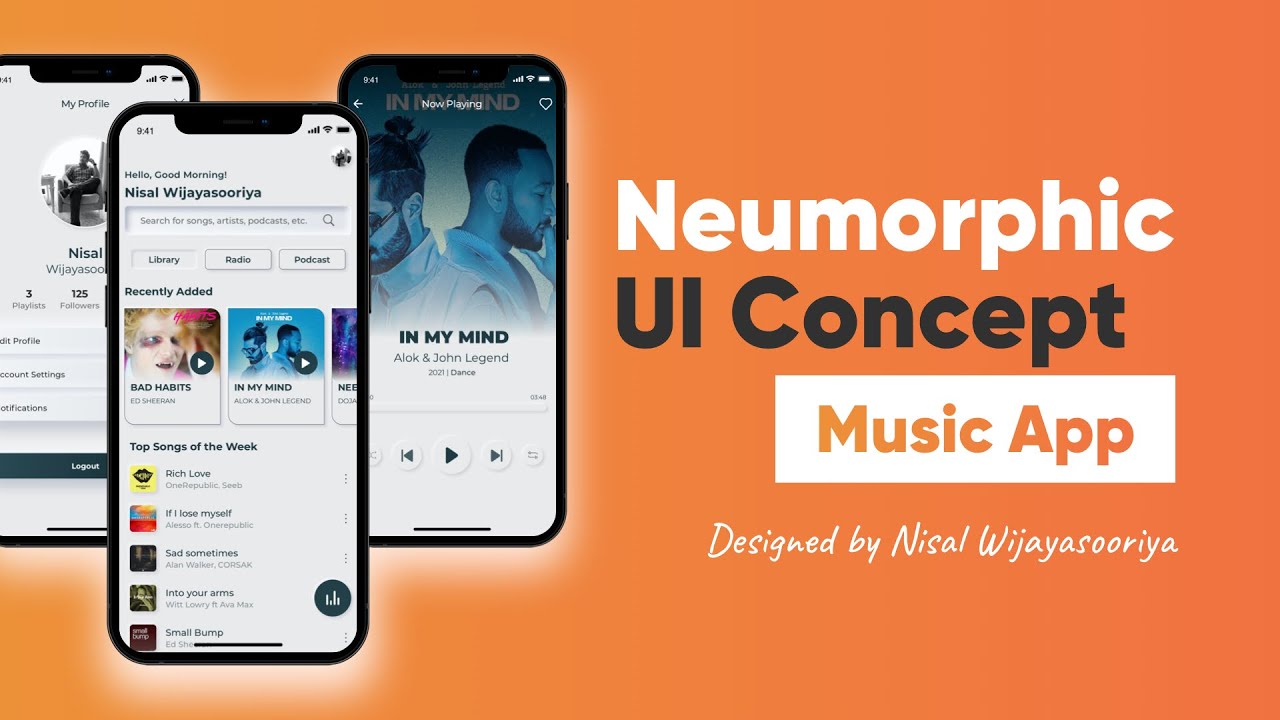 Mobile App UI Design Concept | Music App (Neumorphic Concept)