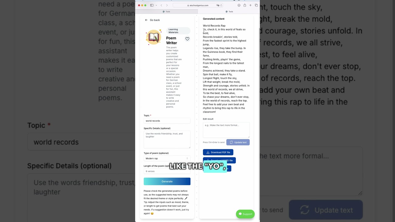 School AI: Personalized Poems for Lessons, Events & More