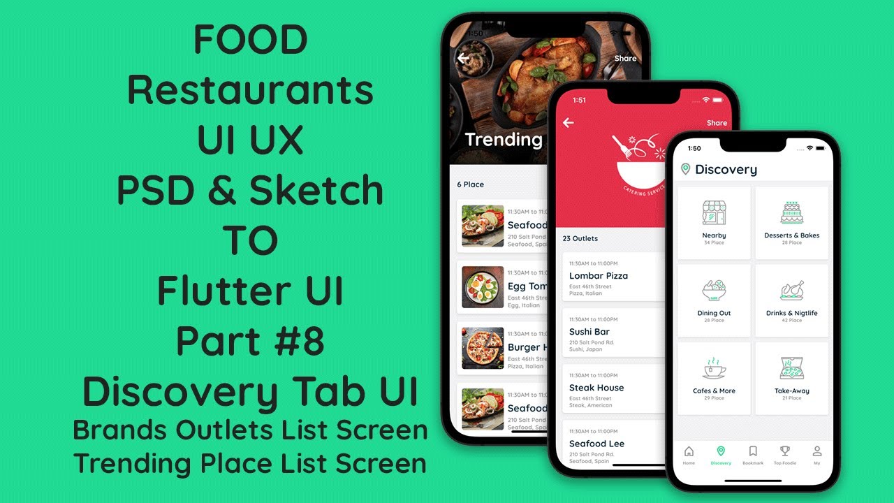 #8 Flutter Food Restaurants App | Discovery Tab UI & Outlets List Tutorial with Source Code [GitHub]