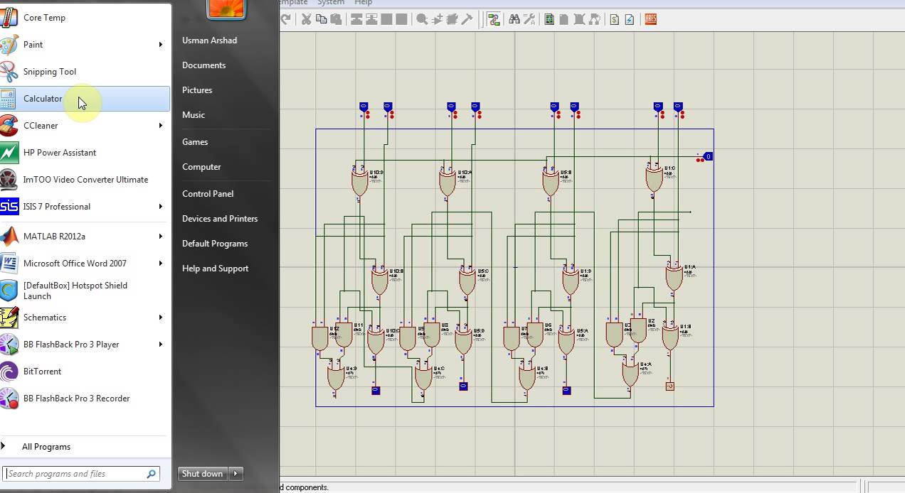 Proteus: 4 bit adder internal circuit in Proteus + Simulation