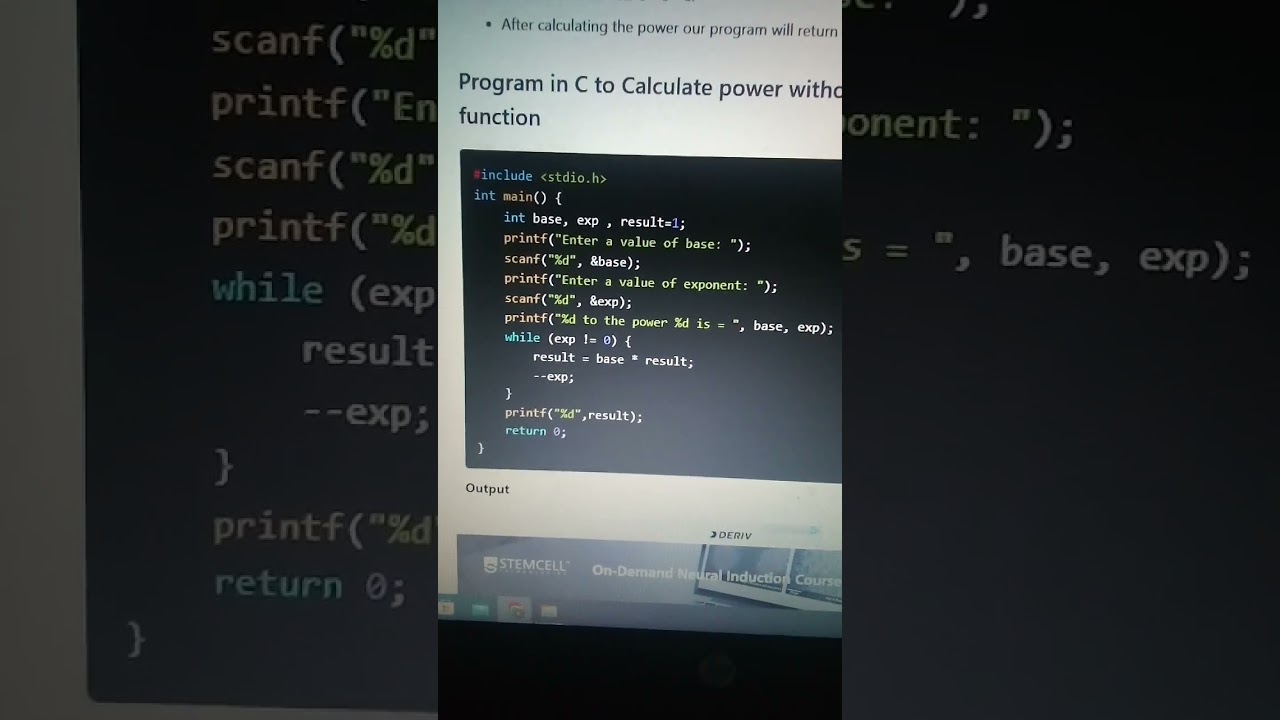 calculate without pow function #cprogramming #coding #datastructures #java #codechef