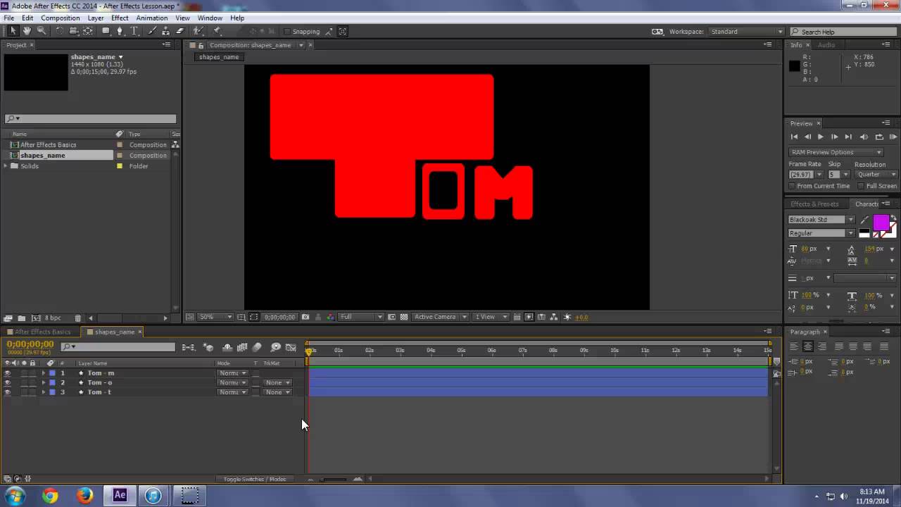 After Effects - Shapes Tool, Keyframes, Transform Properties
