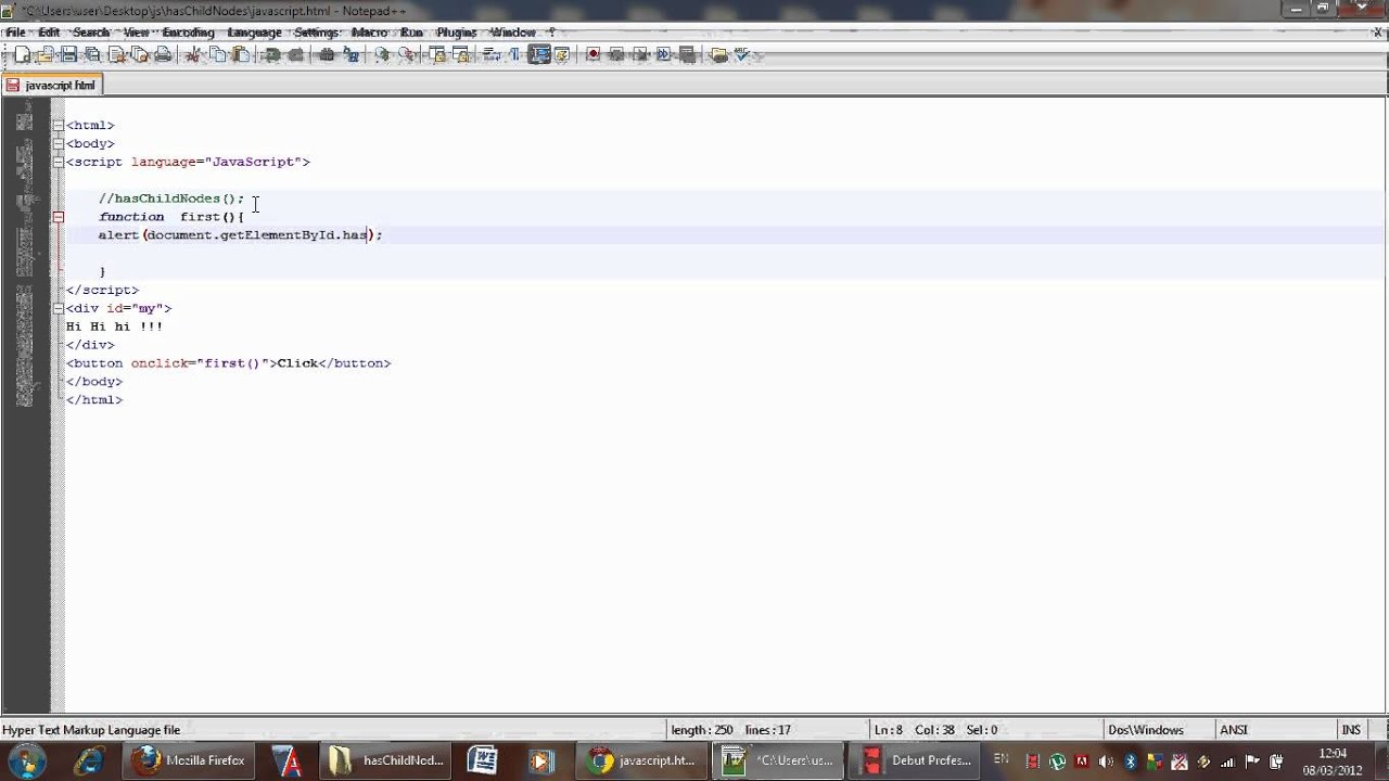 Javascript tutorial hasChildNodes - function