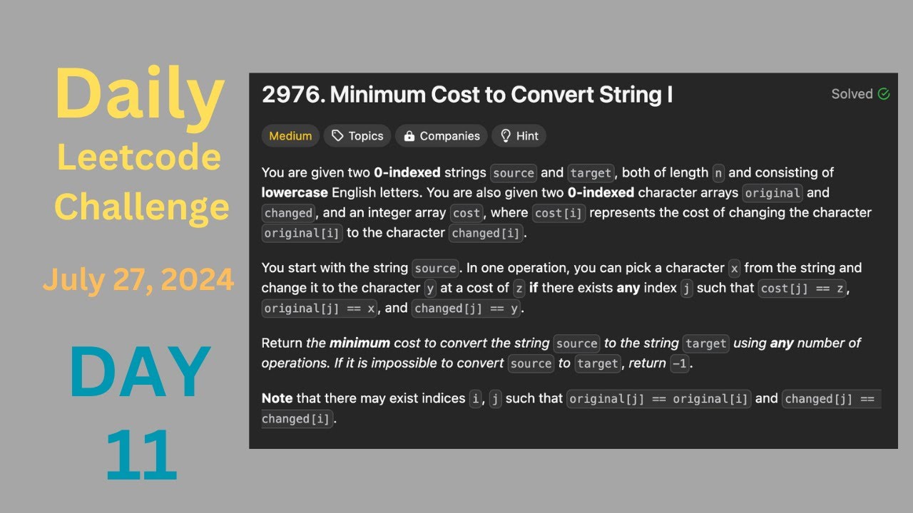 Daily LeetCode Challenge (Day 11): Minimum Cost to Convert String I