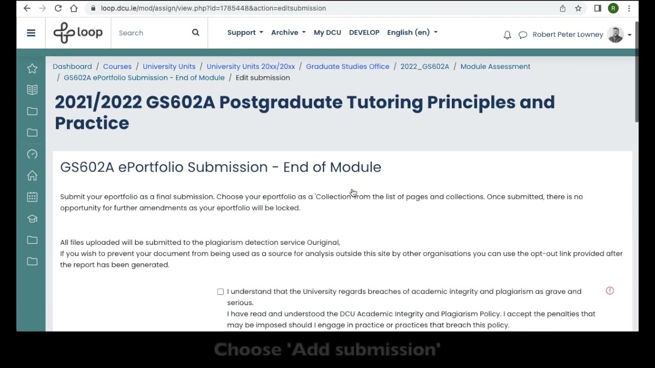 Submitting a Loop Reflect portfolio to a Loop Assignment