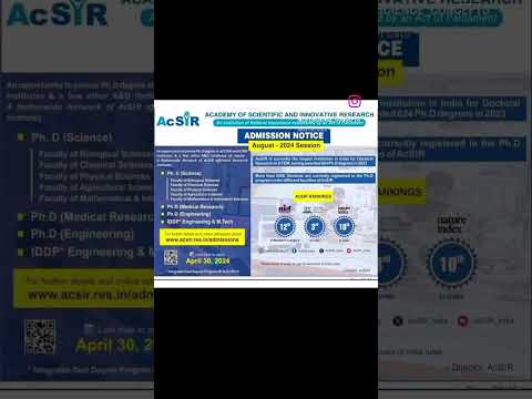Academy Of Scientific And Innovative Research (ACSIR) Admission Notice