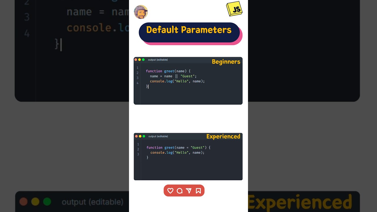 Default Parameters in JavaScript Explained!   #coding #shorts