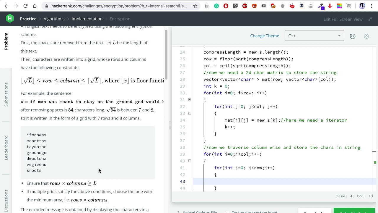 HackerRank Encryption Medium C++