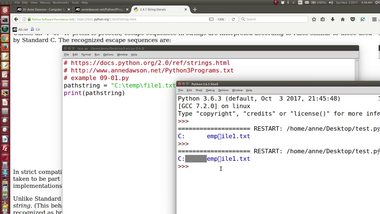 Python using backslash escape sequence