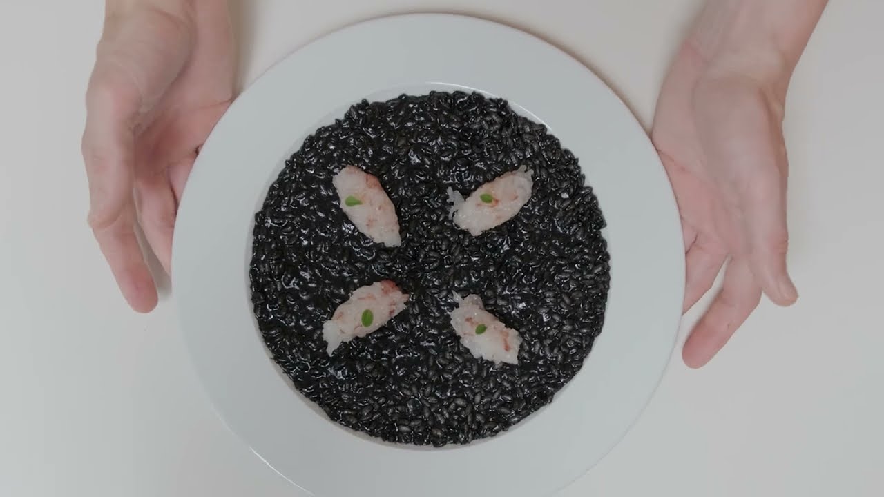 BLACK SQUID INK RISOTTO WITH SHRIMP TARTARE