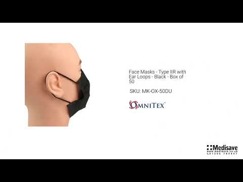 Face Masks Type IIR with Ear Loops Black Box of 50 SKU MK OX 50DU